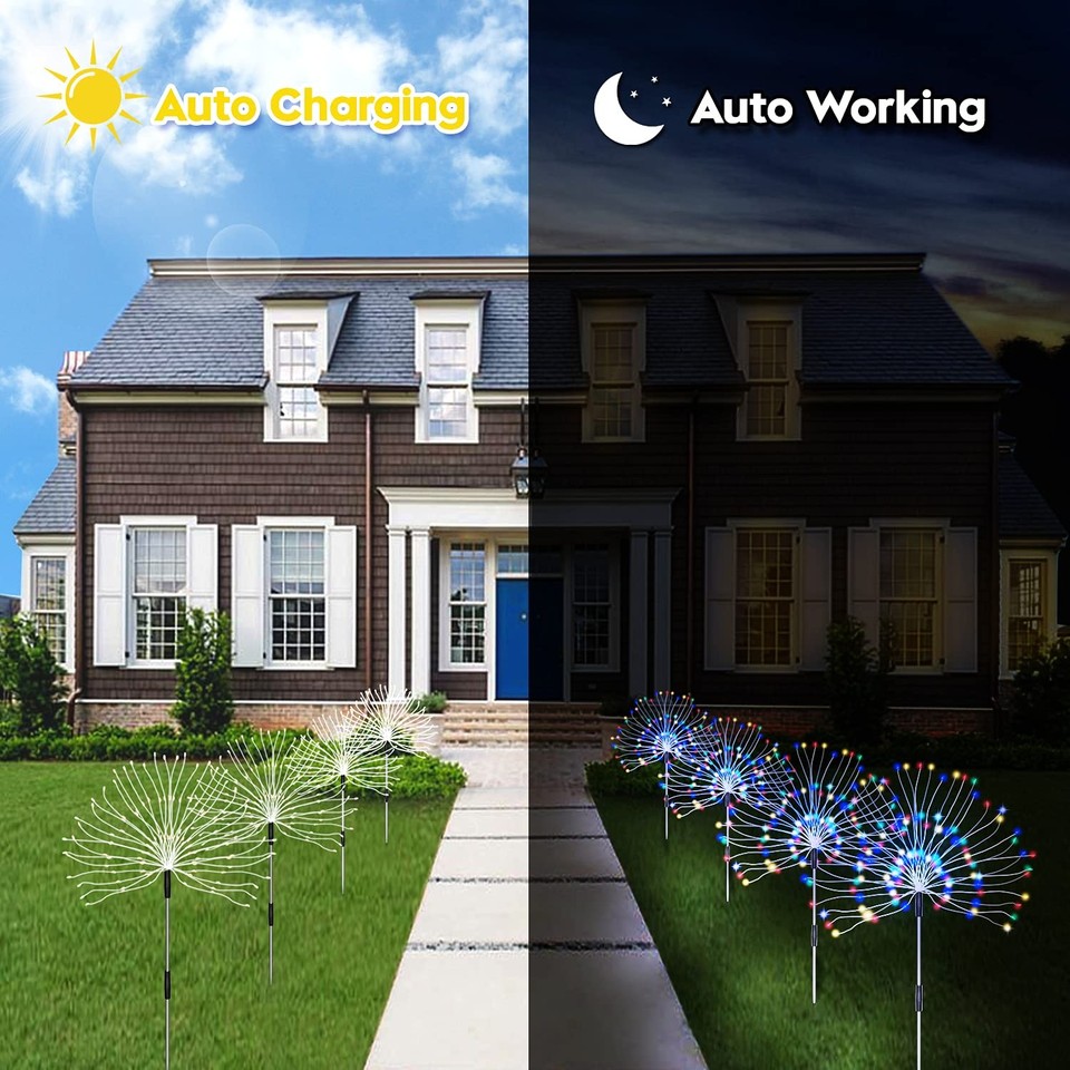 Outdoor Solar Garden Lights, 4 Pack 120 LED Copper Wire Waterproof ...