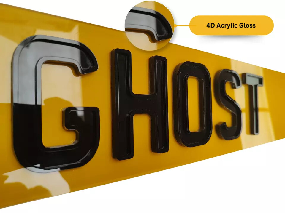 GHOST 4D 3mm LASER CUT GLOSS BLACK REG NUMBER PLATES SHOW PLATES NAME ...