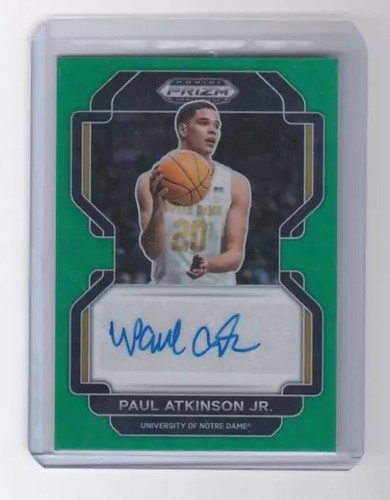 Paul Atkinson Jr. 2022-23 Prizms Draft Green Auto RC Notre Dame ...