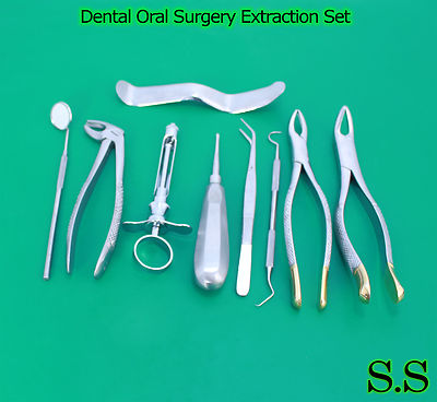 SET OF 10 PCS ORAL DENTAL EXTRACTION KIT+EXTRACTING FORCEPS#150+151+MD3 ...