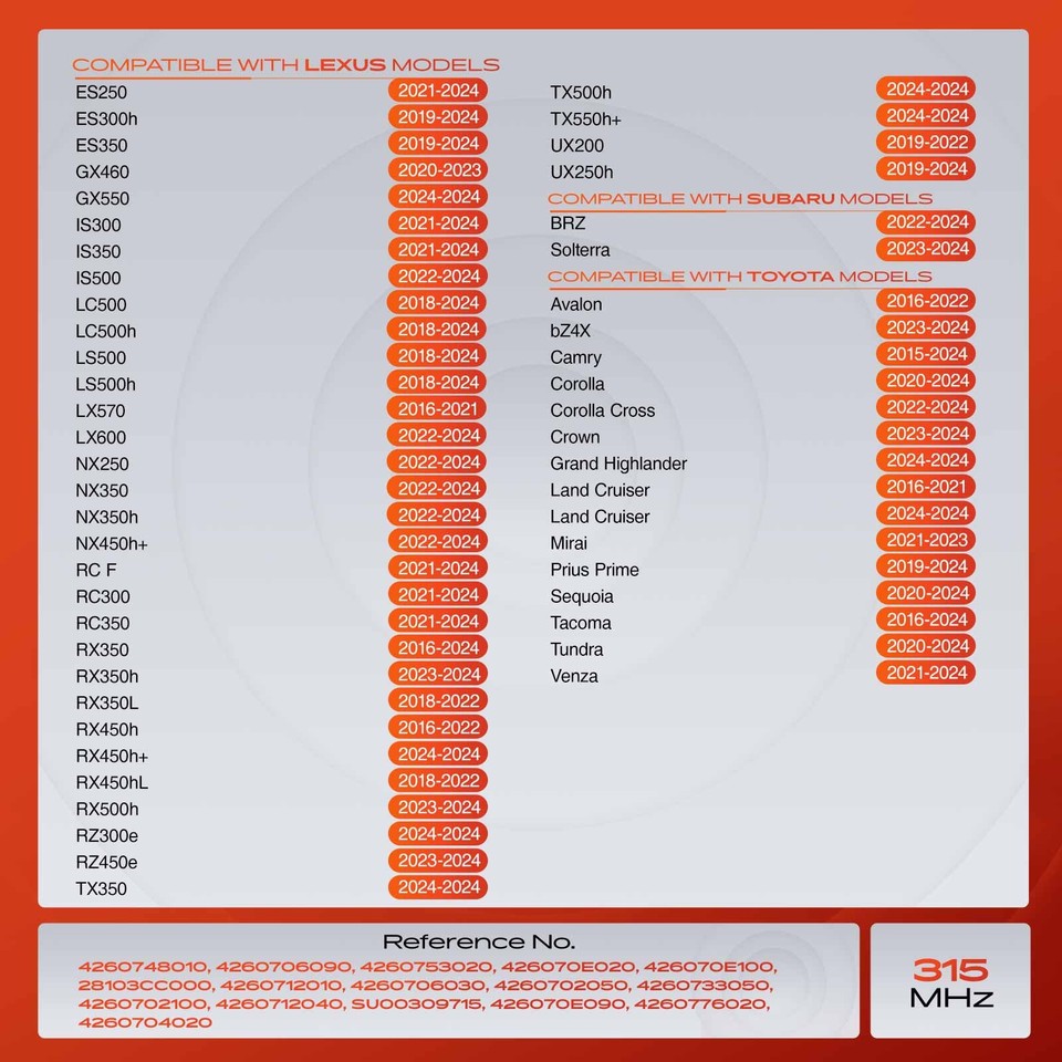A-Premium 4x 315 MHz TPMS Tire Pressure Monitoring Sensor for Toyota ...