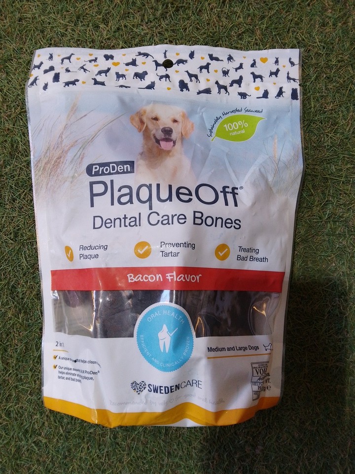Sweden Care Plaque Off Dental Care Bones M/L Dogs Bacon 3x482g Sealed ...