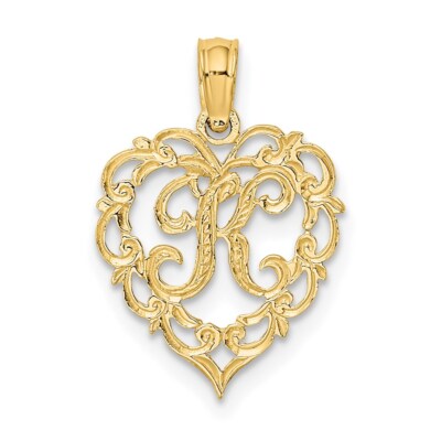 14k Yellow Gold Heart Script Letter K Initial Charm Pendant 0.69gm L-0. ...