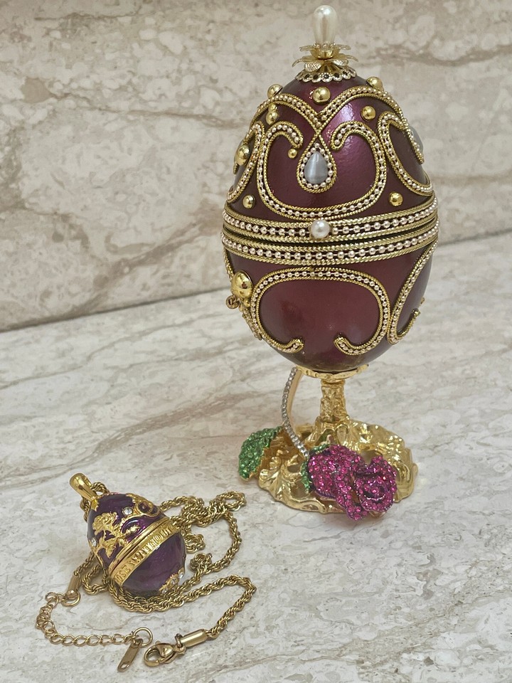 One of a kind Amethyst Faberge Egg Music Box Handcarve Egg Gold Decor ...