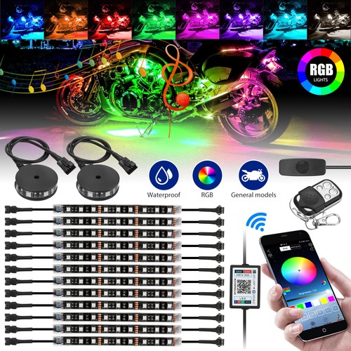 14Pcs Motorcycle LED Underglow Light Neon RGB Lamp Strip Kit For Harley ...