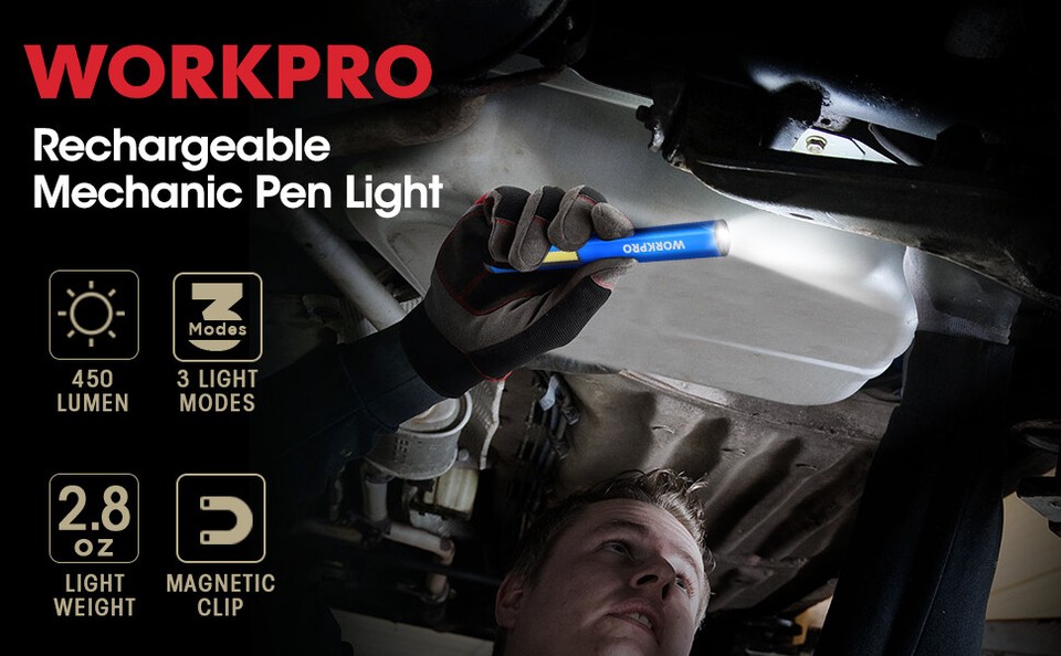 WorkPro Flashlight Pen Light, Rechargeable Penlight with 365 nm UV ...
