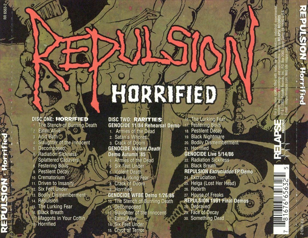 Horrified [Bonus Tracks] * by Repulsion (CD, Feb-2003, 2 Discs, Relapse Records (USA)) for sale ...