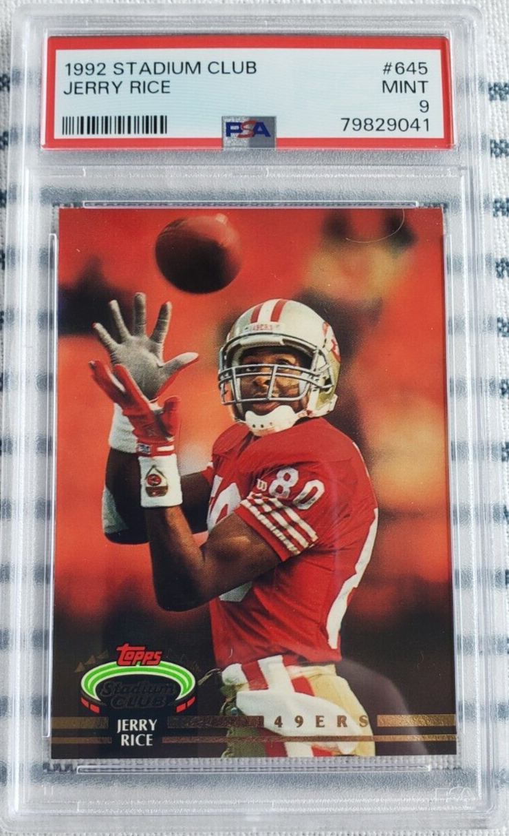 1992 Stadium Club Football High Numbers Jerry Rice Card PSA 9 Mint #645 ...