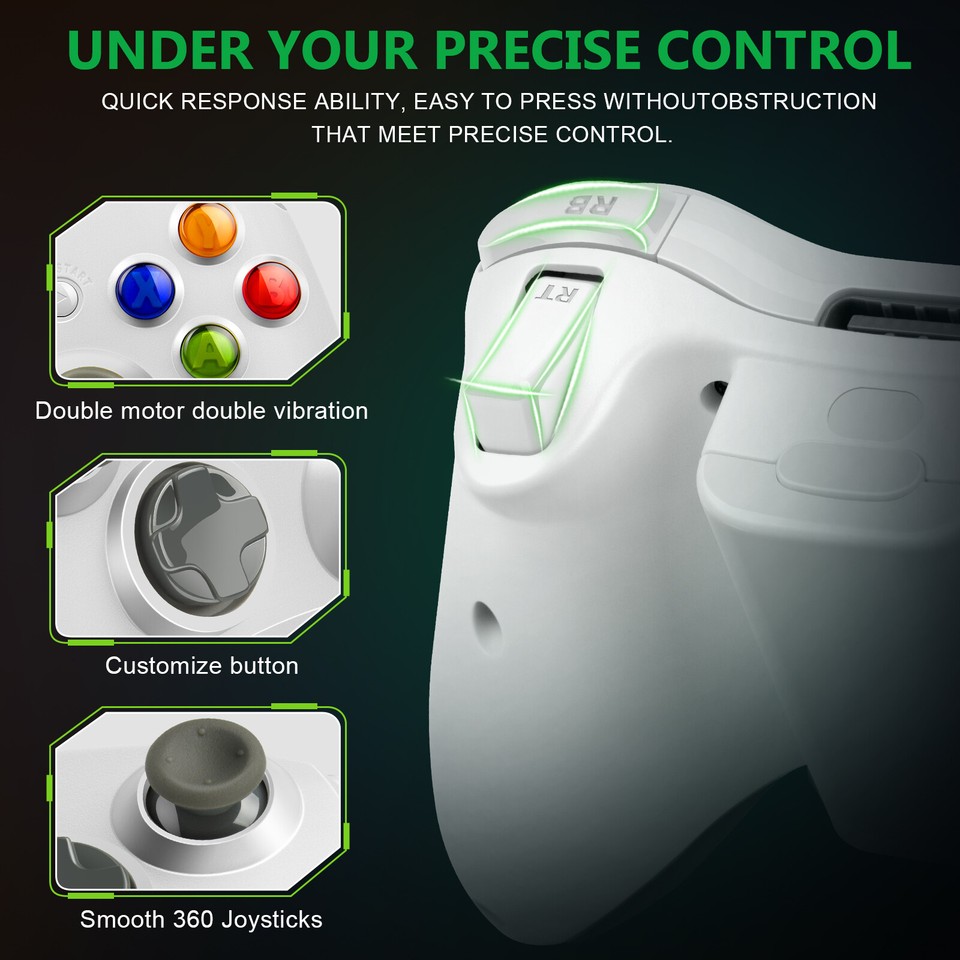 Wired Wireless Controller Gamepad for Microsoft XBOX 360/360S/360E PC ...