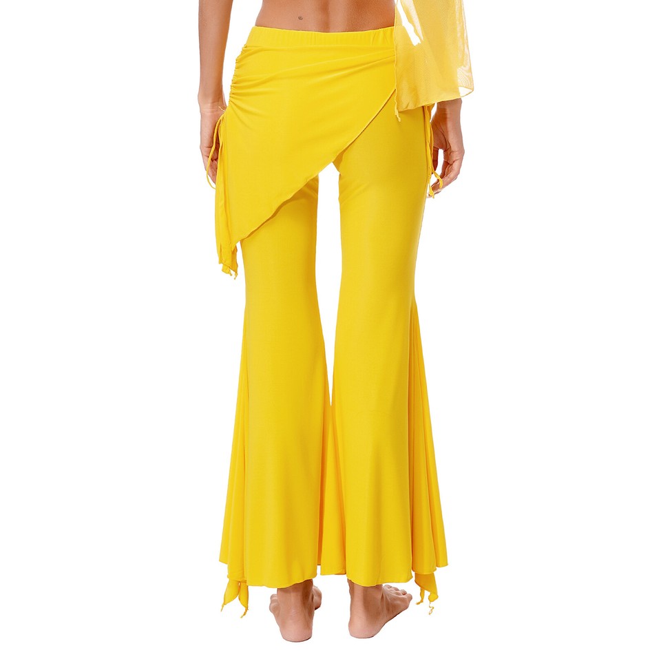 Womens Bottoms Wide Leg Belly Dance Elastic Waistband Pants Solid Color ...