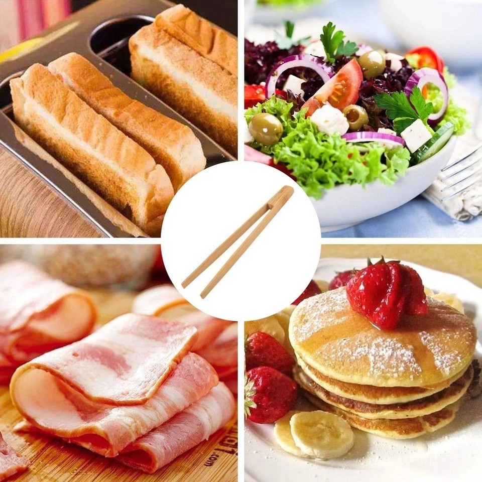2pcs Wooden Bamboo Toaster Tongs Long Reusable Food Clip Kitchen ...
