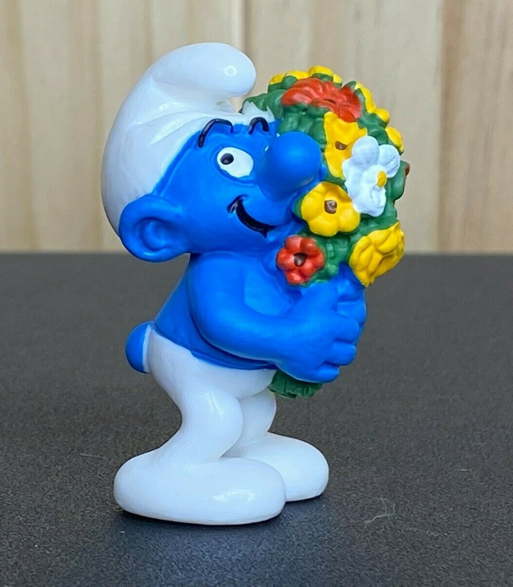 Smurfs Flower Bouquet Smurf Anniversary Figure Vintage Toy PVC Schleich ...