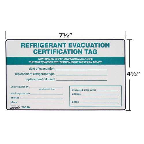(10) Labels, Refrigerant Evacuation Certification Tag/I.D. Label | eBay