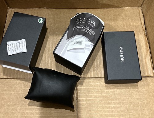 Bulova Watch Presentation Box Matte Black with Cushion, Tag & Booklet ...