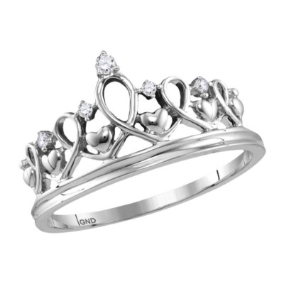 Sterling Silver White Diamond Crown Ring 925 Princess Tiara Ring .05ct ...