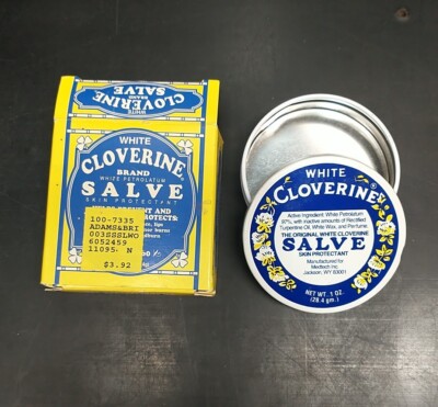 Vintage White Cloverine Brand Salve Tin can with Original Box 1 oz ...