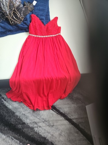 Red Lace Evening Party Dress Size 18 With Flowers At The Top | eBay UK