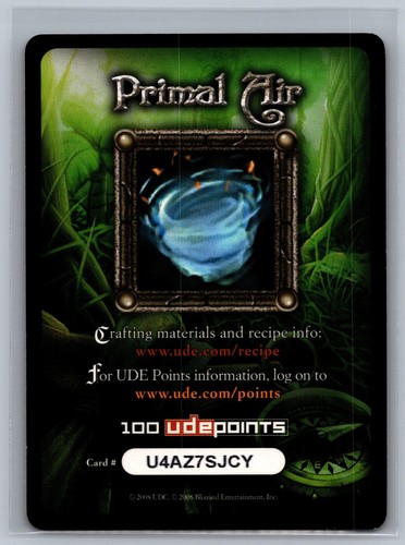 World of Warcraft TCG 2008 Primal Air 100 UDE Points WOW Expired Code ...