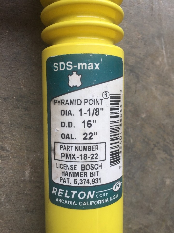 Relton SDS MAX Pyramid Point Concrete Hammer Drill Bit 1-1/8 X 16" Long ...