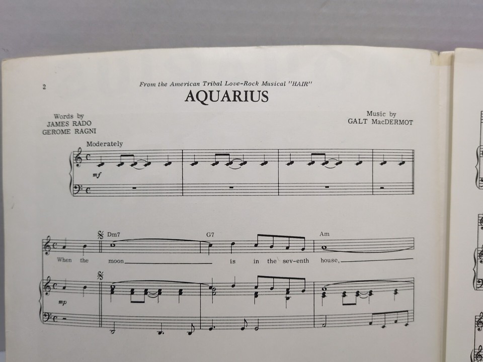 Aquarius Sheet Music Soundtrack Musical Piano Vocals Hair F5AD | eBay