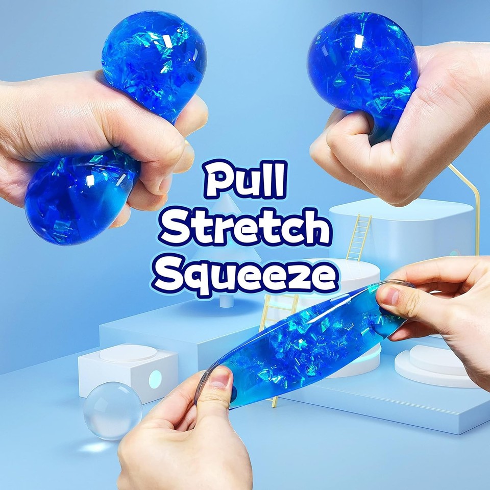Blue Squishy Glitter Stress Balls for Kids and Adults - Stretch Stress ...