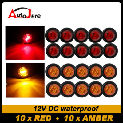 12V Red Amber Side Marker Lights Truck Trailer Round 3/4"LED Bullet ...