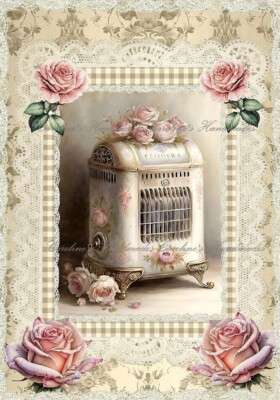 Vintage Shabby Chic Heater Designer Cotton Fabric Quilt Block Multi ...