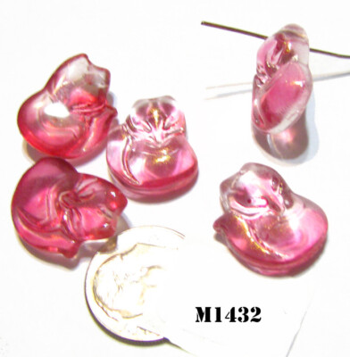 Glass FOX Beads CRYSTAL / PINK OMBRE / GOLD SHIMMER 18x14mm Lot of 5 ...