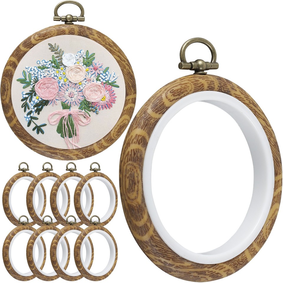 10Pcs Round Embroidery Hoop Imitated Wood Embroidery Display Frame ...