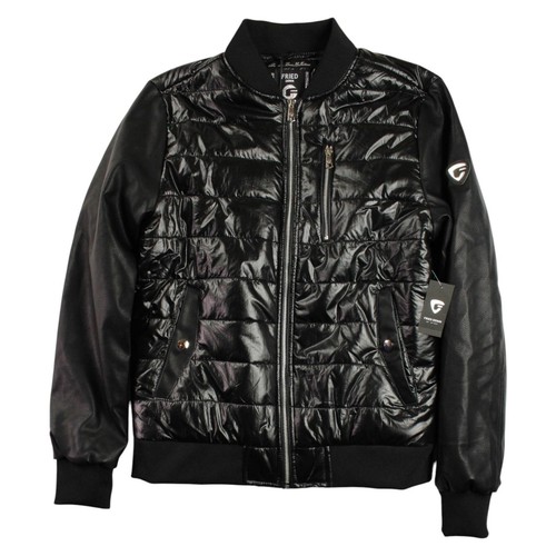 Fried Denim Bomber Jacket Mens S Black Quilted Faux Leather Zip Front ...