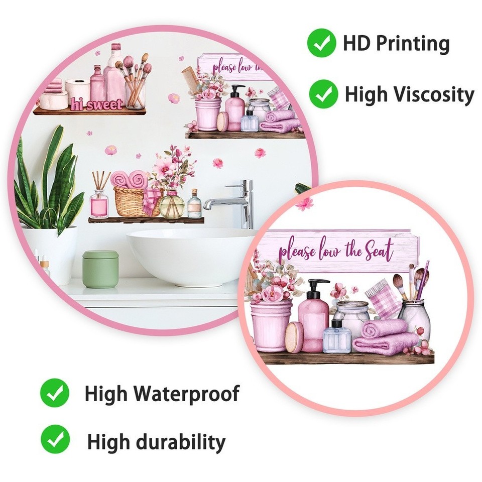 PVC Material Pink Vase Wall Sticker for Makeup Brush Shelf and Home Use ...