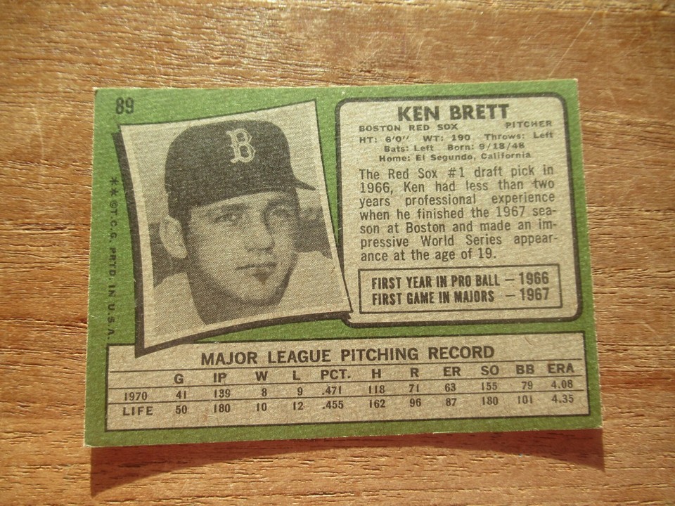 1971 TOPPS KEN BRETT #89 BOSTON RED SOX SETBREAK UPGRADE YOUR SET | eBay