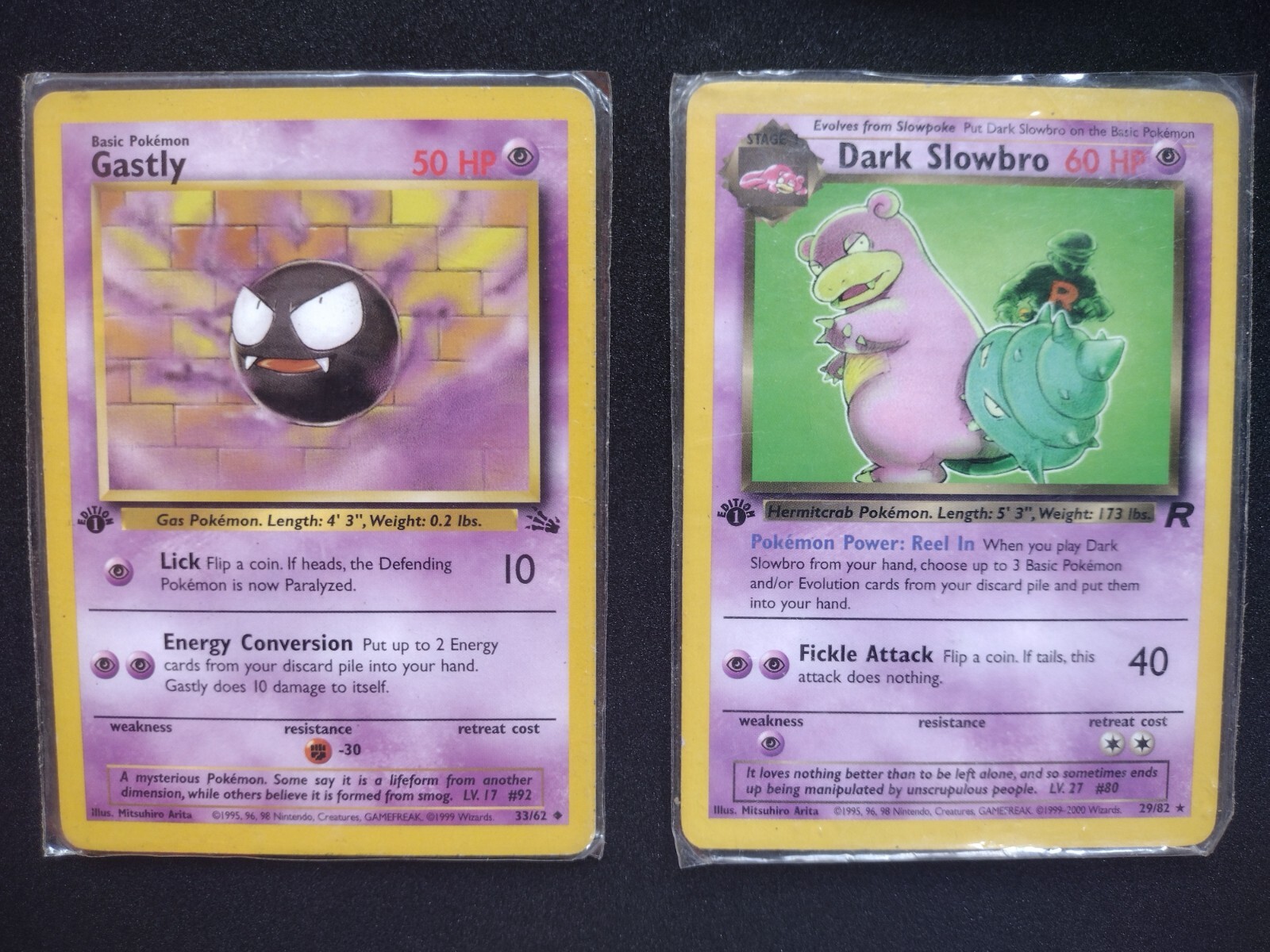 TWO 1st edition Pokemon Cards Gastly & Dark Slowbro | eBay