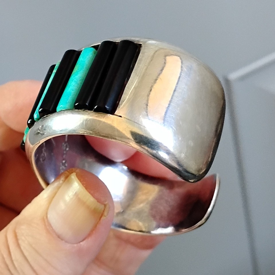 1976 HOPI Signed CHARLES LOLOMA Style STERLING, TURQUOISE & ONYX ...