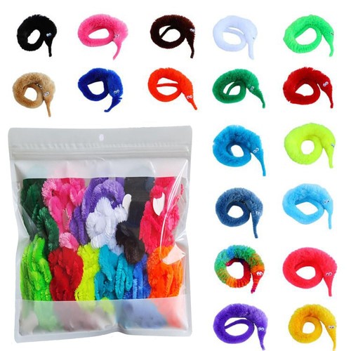 Comonc 100 Pcs Magic Twisty Worm Wiggly Twisty Fuzzy Worms on a String ...