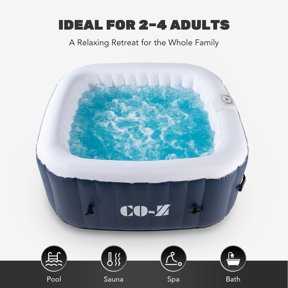 4-Person Inflatable Hot Tub w 120 Jets and Air Pump for Patio Backyard ...