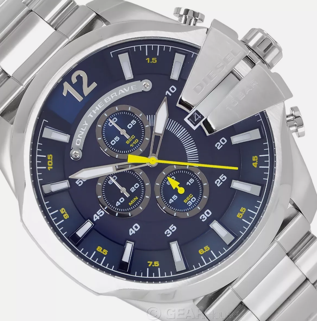 Diesel Mega Chief Silver Stainless Steel Mens 51mm Chronograph Watch ...