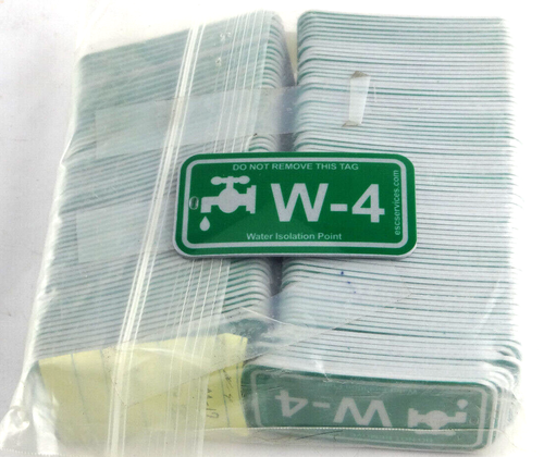 Water Isolation Point Tags, W-4, 3"Lx1.5"W, White on Green, Qty. 134 ...