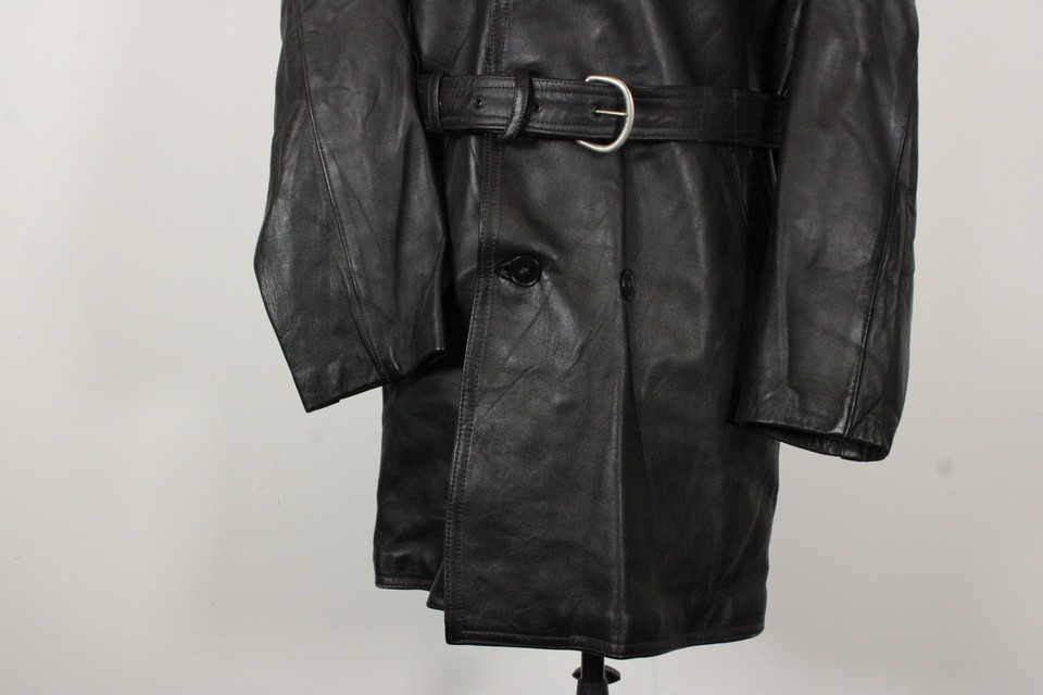 DDR East German Military Police Leather Trench Coat Wool Lined Belted ...