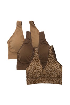 Rhonda Shear Seamless Jacquard Ahh Bra Removable Pad Leopard -Set of 3 ...
