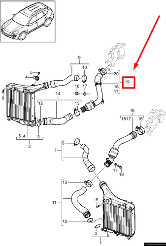 PORSCHE CAYENNE 92A Charge Air Cooler Right Presure Pipe 95811074221 ...