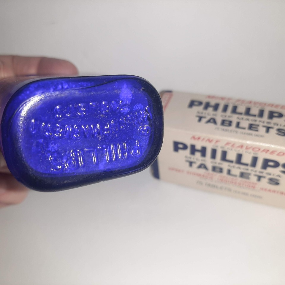 Vintage Phillips Milk Of Magnesia Tablets Glass Bottle Cobalt Blue In ...
