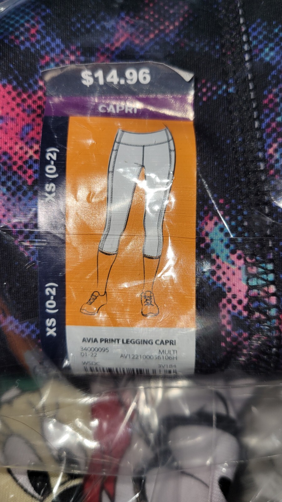 AVIA NEW♈Women's Printed Fashion Capri Leggings size XS~Black/fuschia ...