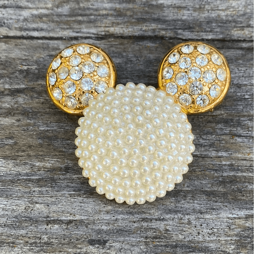Disney Gold & Faux Pearl Rhinestone Micky/Minnie Mouse Ears Brooch/Pin ...