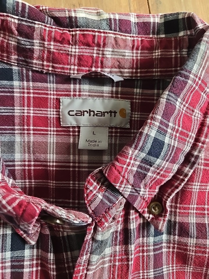Carhartt Mens Large Short Sleeve Button Down Shirt Plaid Summer Spring ...