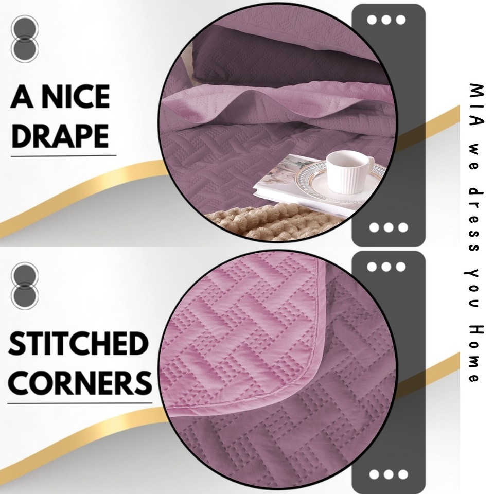 3 Piece Quilted Embossed Bedspread Bed Cover Throws Cosy Double King ...