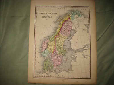 SUPERB GORGEOUS ANTIQUE 1824 DENMARK SWEDEN NORWAY FINLEY HANDCOLORED ...