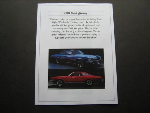 1974 Buick Century/Regal factory cost/dealer retail pricing for cars ...