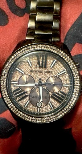 Michael Kors MK5879 Wren Ladies Black & Rose Gold Stainless Chrono ...