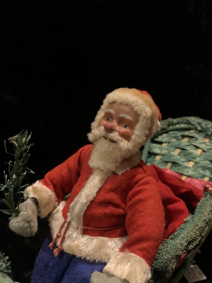 LARGE STORE DISPLAY Antique German Santa Claus in Loofah and Christmas ...